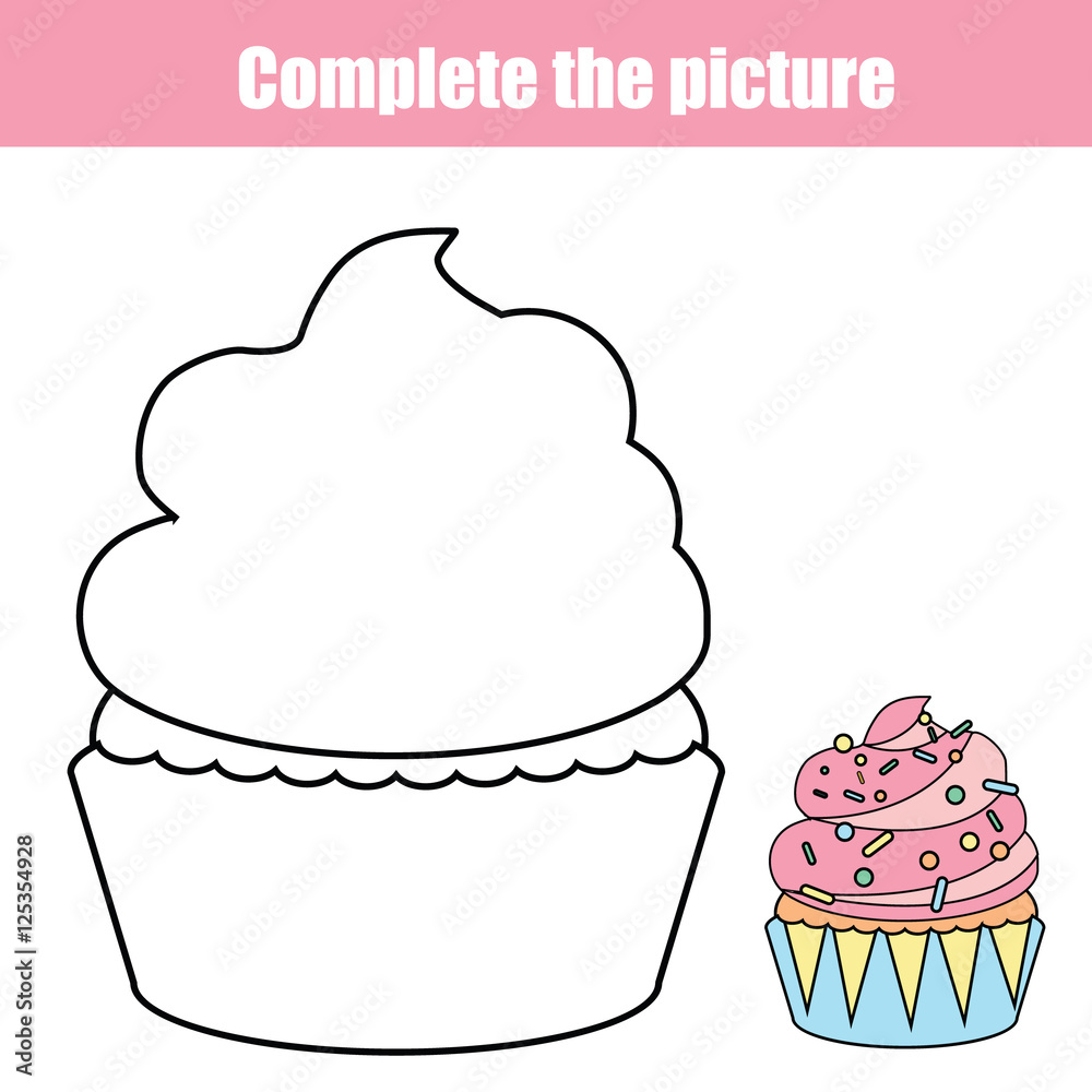 Complete the picture children educational drawing game. Coloring page ...