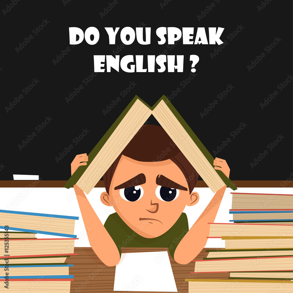 A cartoon illustration of a school student in English class. Vector ...