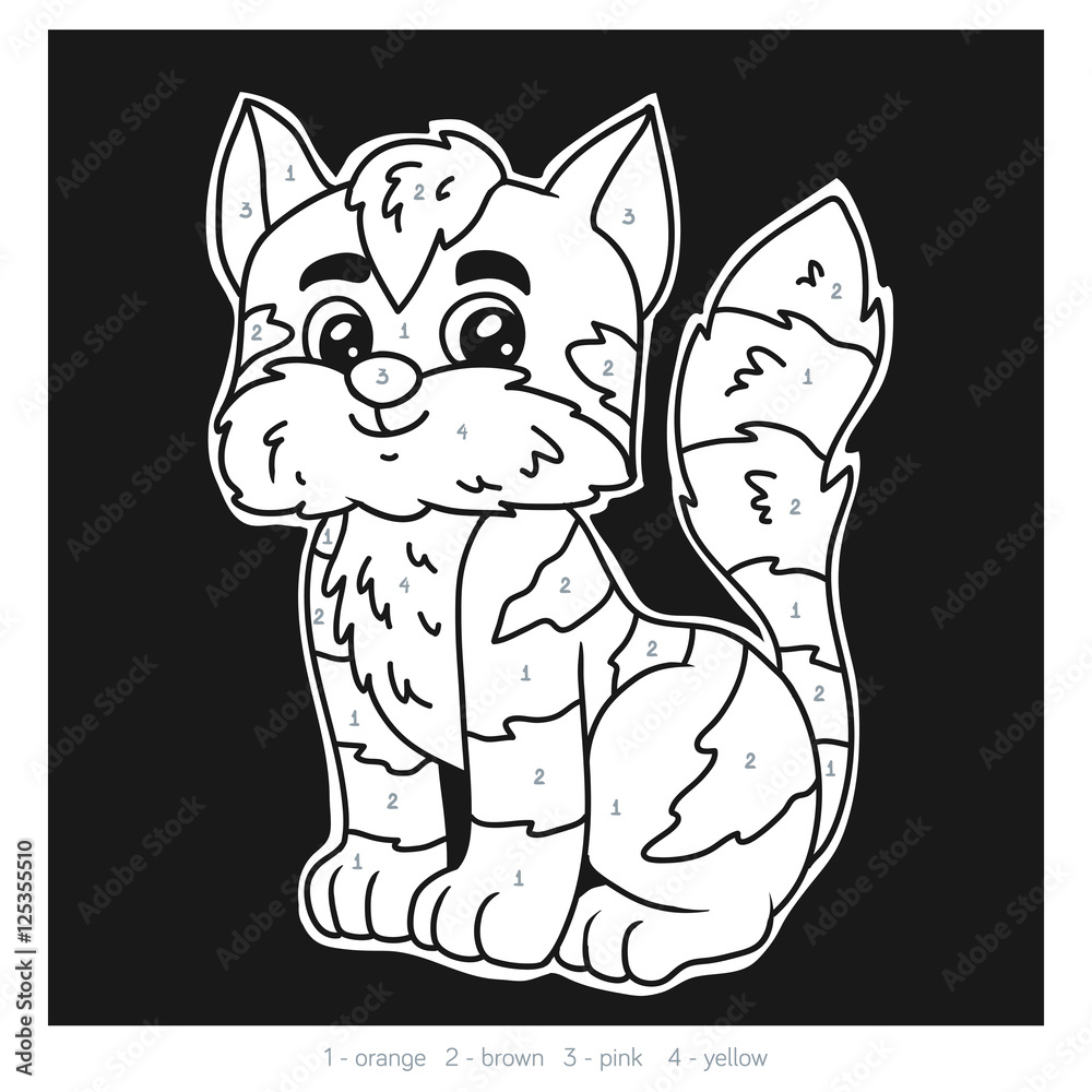 Color by number for children, Cat Stock Vector | Adobe Stock