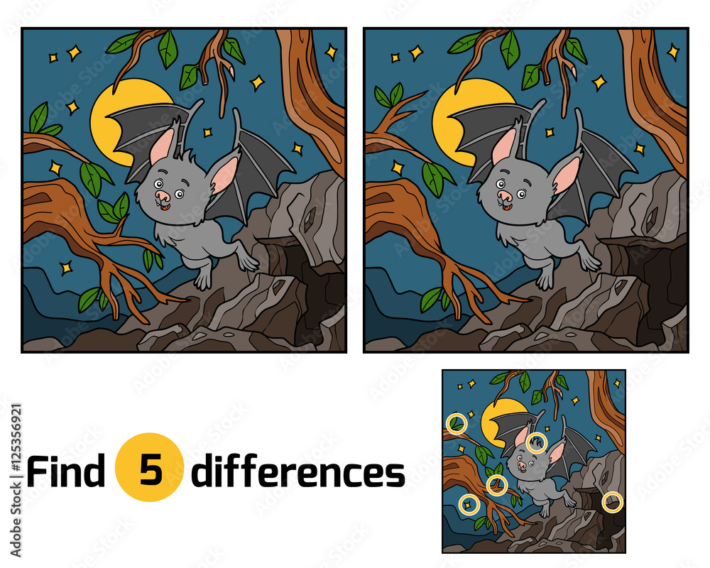 Find the differences, Vampire bat and background Stock Vector | Adobe Stock