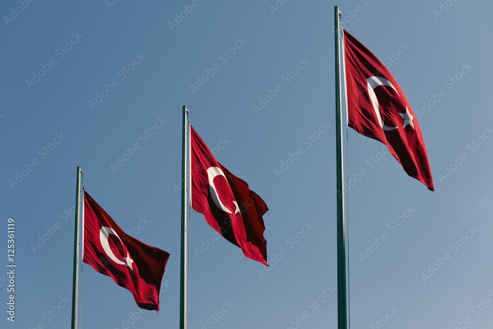 Three Turkish flags waving. Stock Photo | Adobe Stock