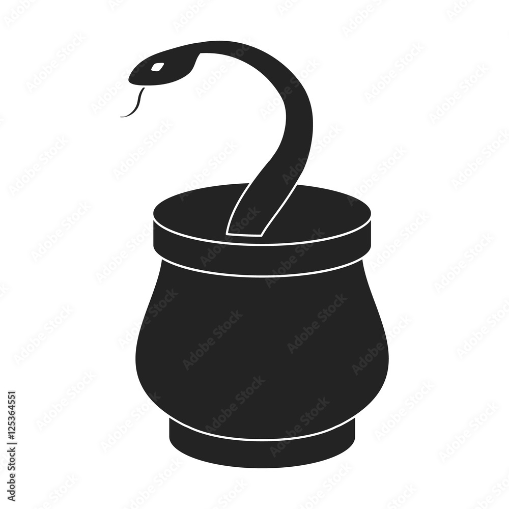 Snake in basket icon in black style isolated on white background. Arab ...