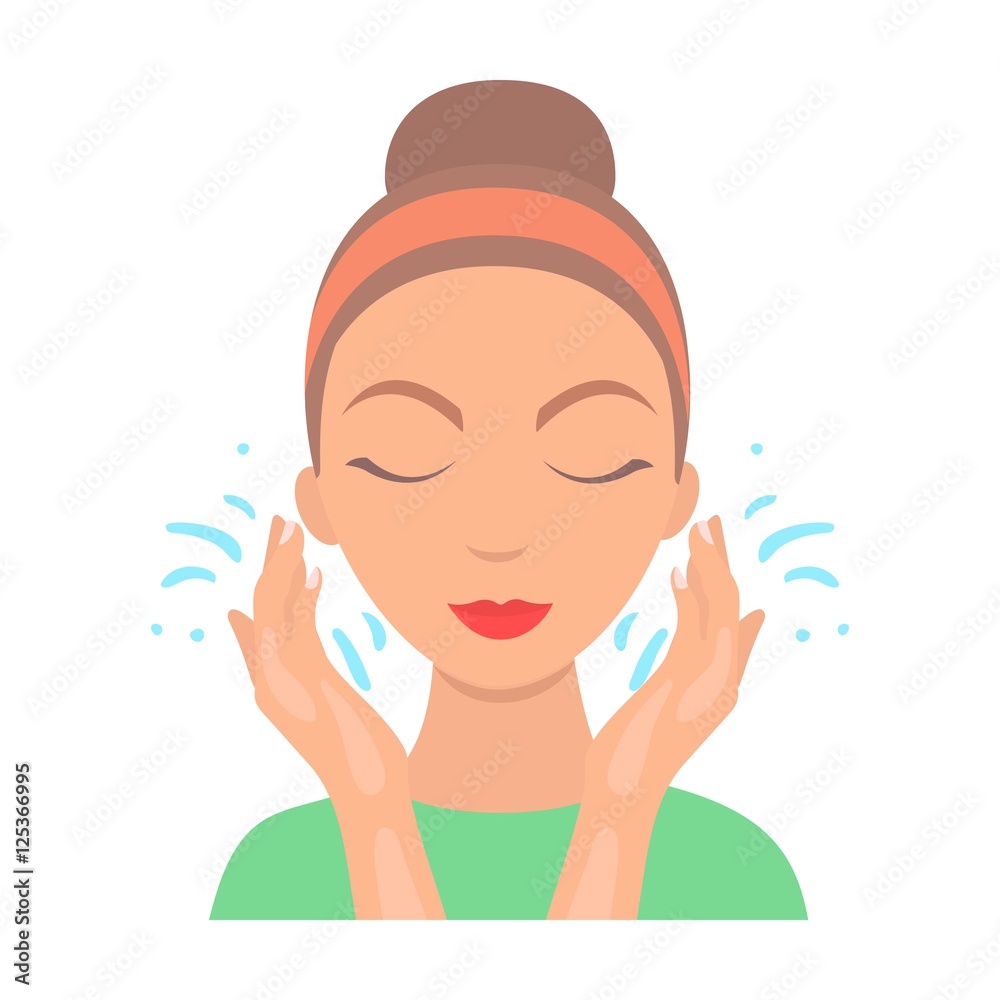 Face washing icon in cartoon style isolated on white background. Skin ...