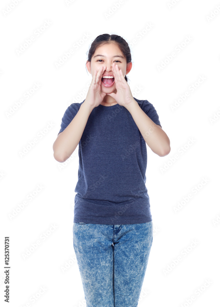 Young lady shouting isolated on white background Stock Photo | Adobe Stock
