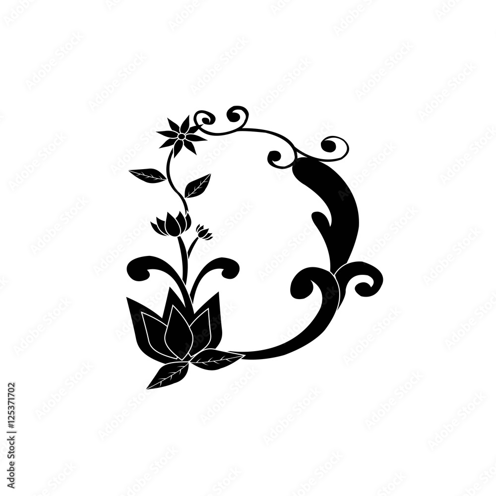 letter D font in floral black and white Stock Vector | Adobe Stock