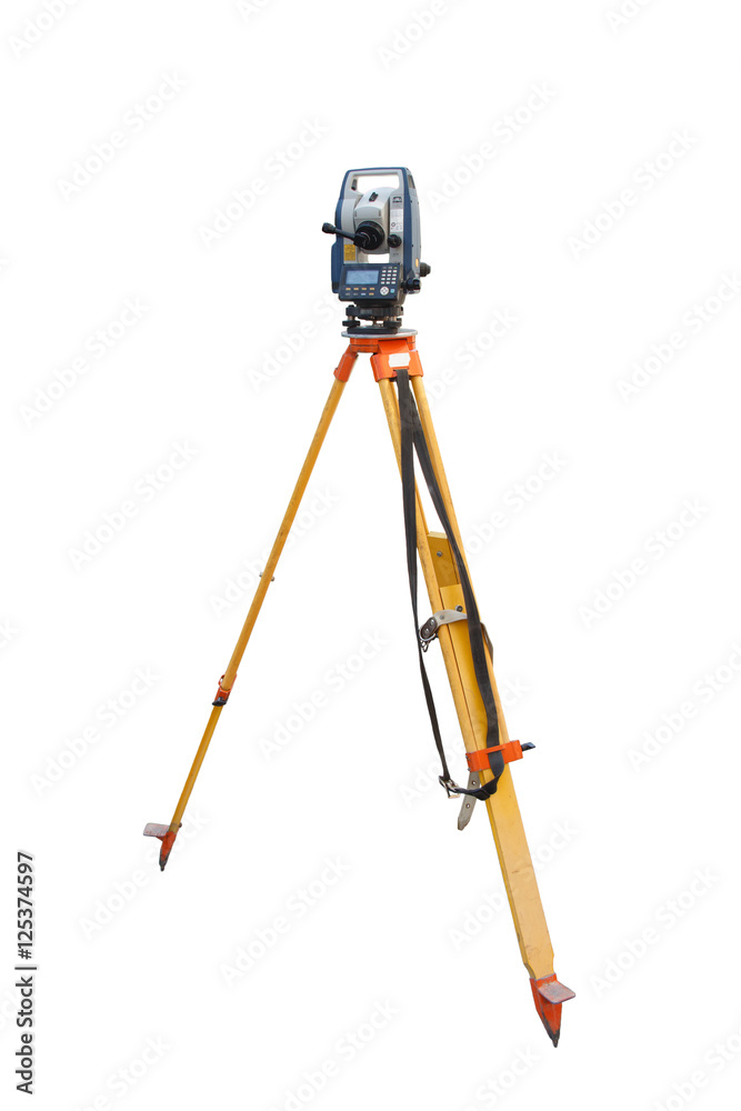 Tachymeter on tripod a total station or TST (total station theodolite ...