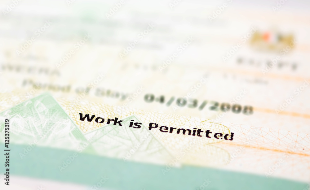 Egypt work permitted label in visa sheet in passport book Stock Photo ...