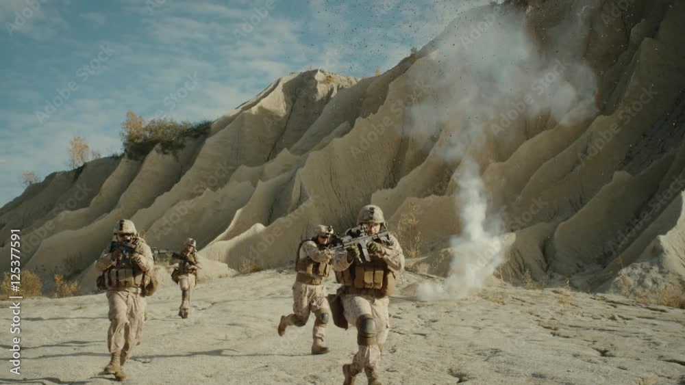 Video Stock Squad of Fully Equipped, Armed Soldiers Running and ...