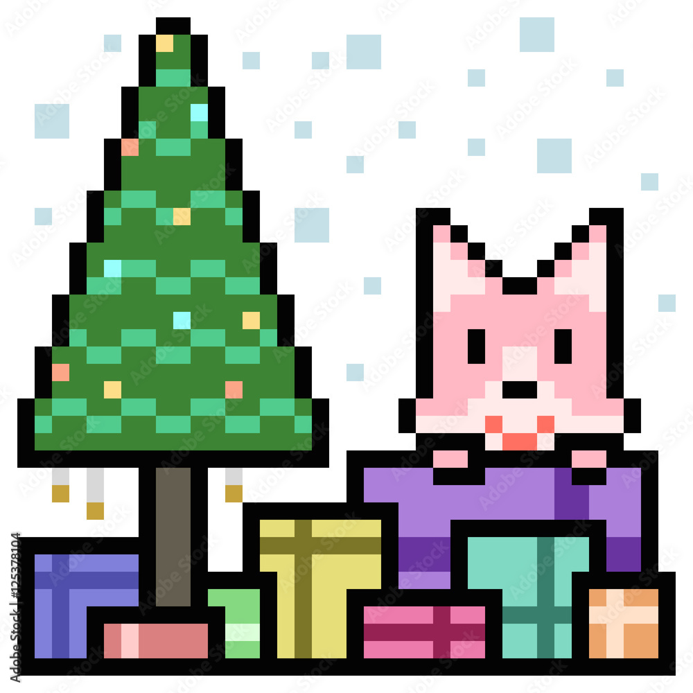 pixel art cat gift box Stock Illustration | Adobe Stock