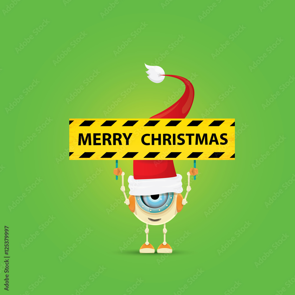 Cartoon Cute Robot elf with santa red hat. Stock Vector | Adobe Stock