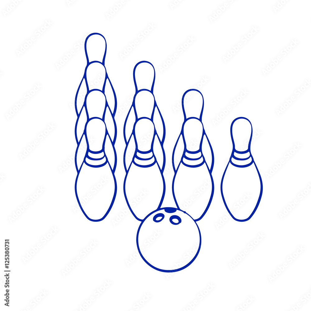 Bowling pins and bowling ball.Vector outline illustration.Isomet Stock ...