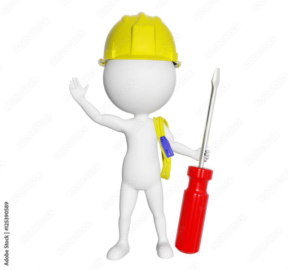 3D cartoon character engineer greeting isolated on white background ...