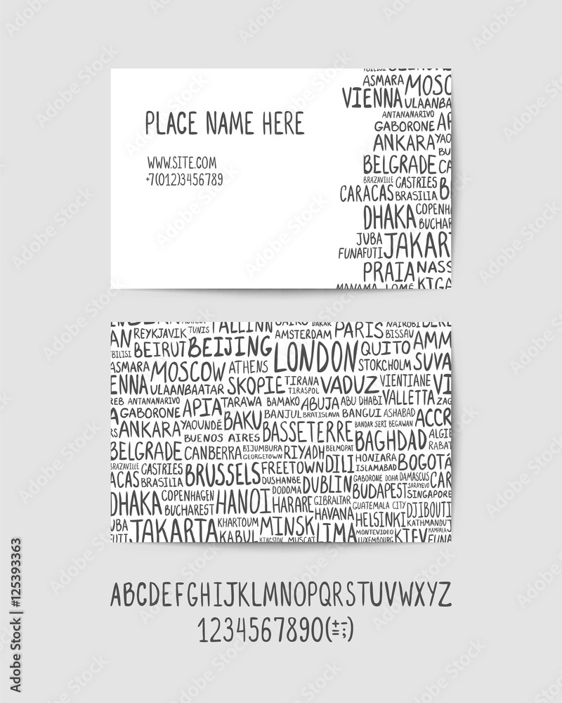Vetor de Visit card template with capital cities and a set of ...