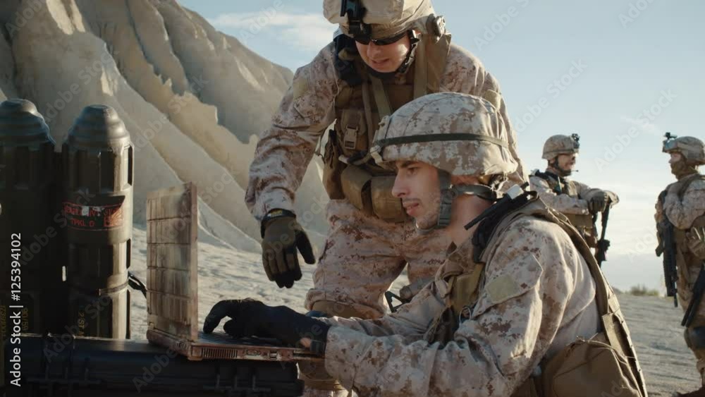 Soldiers are Using Laptop Computer for Surveillance During Military ...