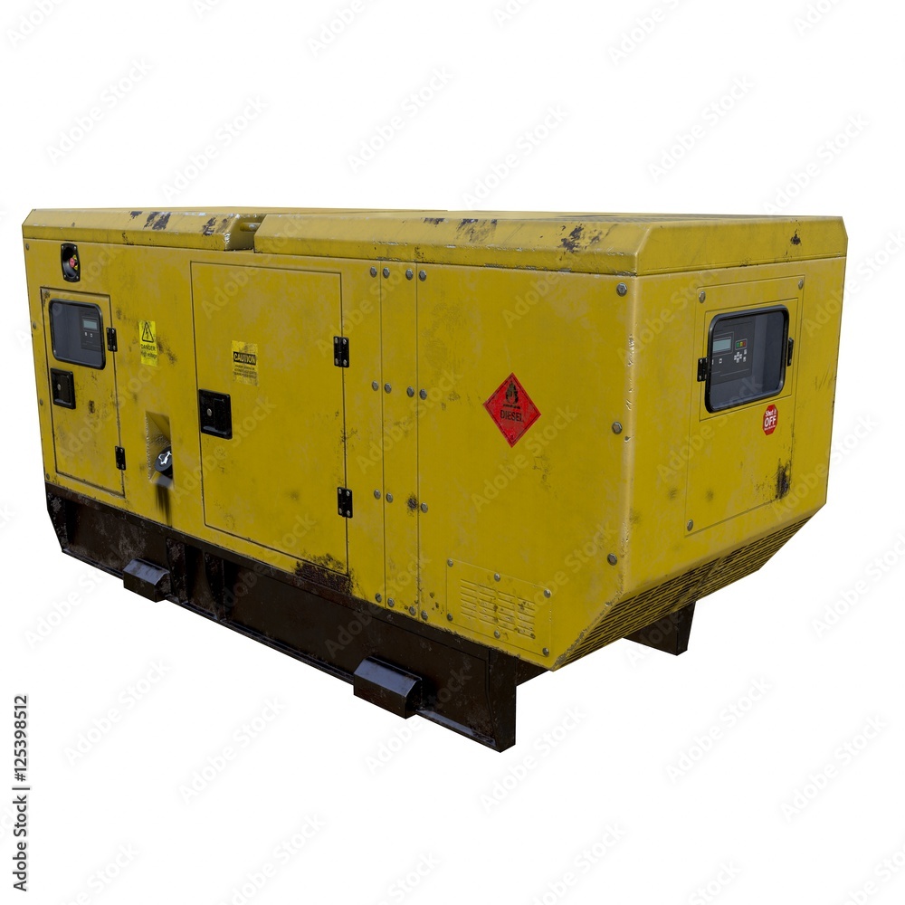 3d illustration of old dirty diesel generator. isolated on white ...
