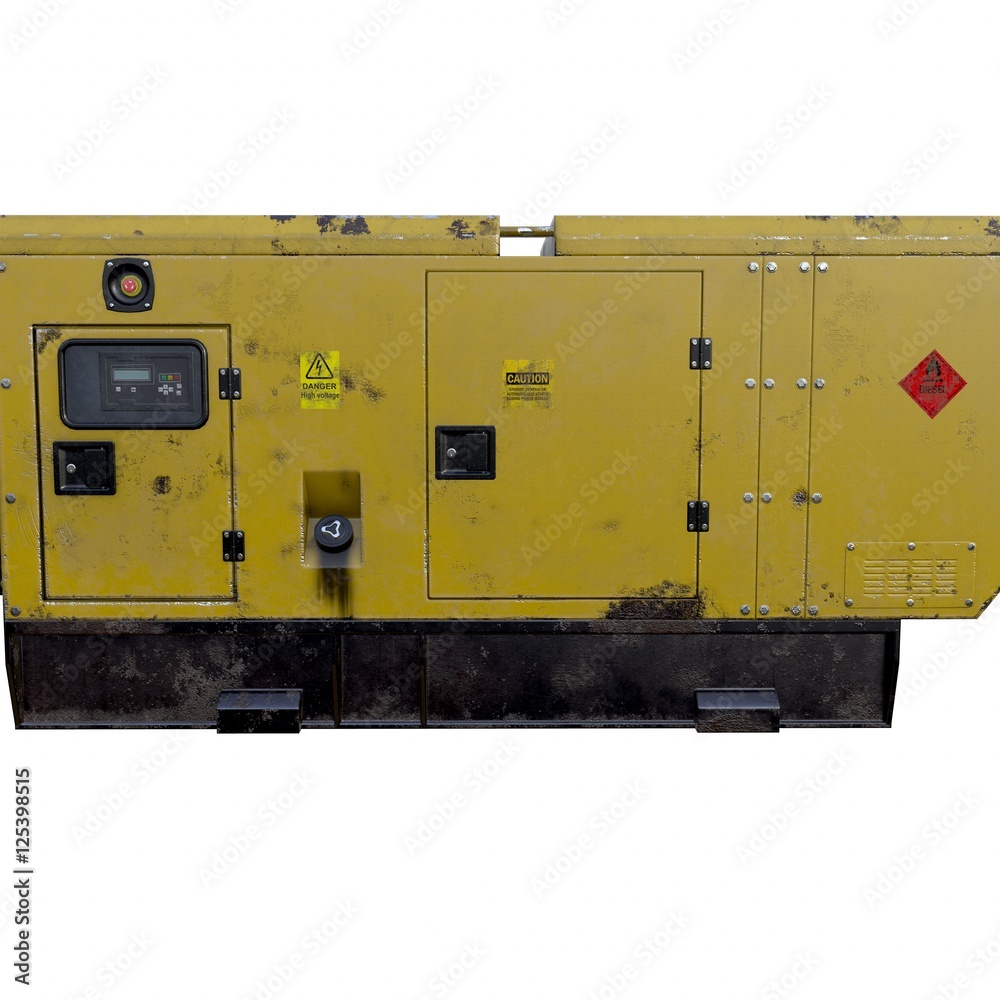 3d illustration of old dirty diesel generator. isolated on white ...