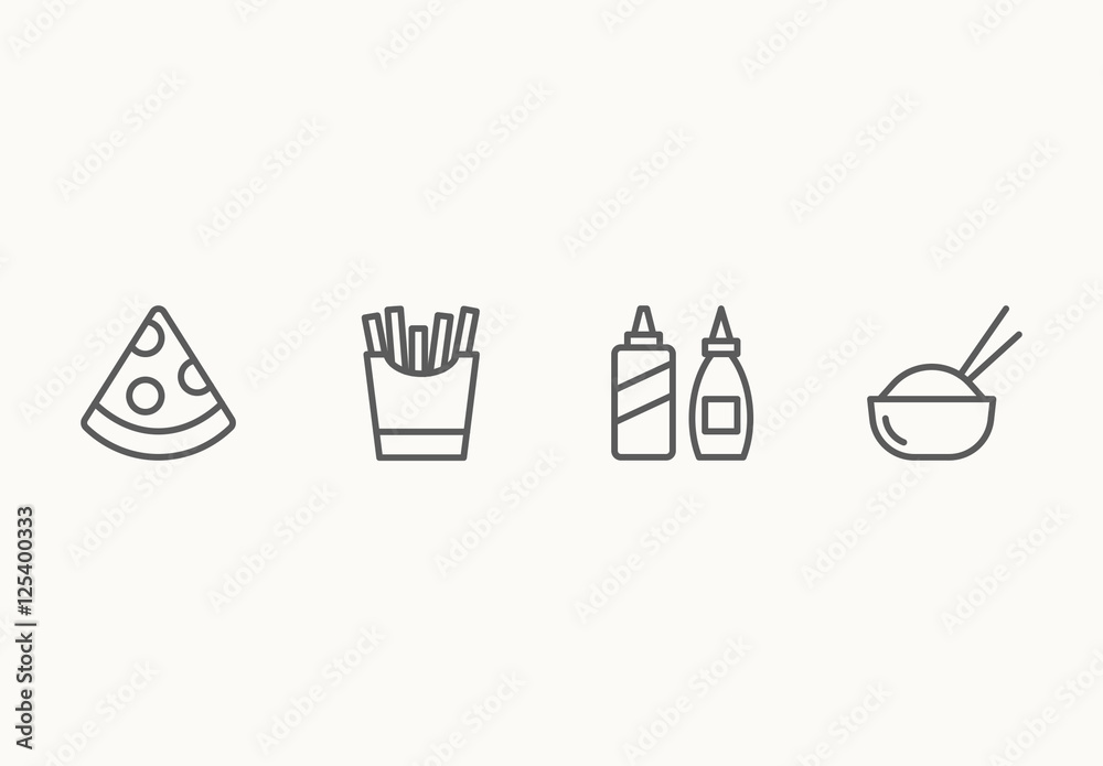 40 Minimalist Fast Food Icons Stock Template | Adobe Stock
