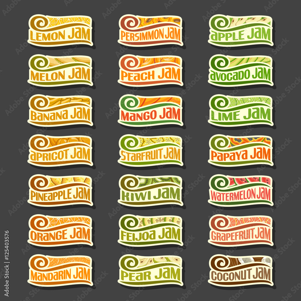 Vector Set colorful Fruits Jam Labels: collection set of abstract label ...