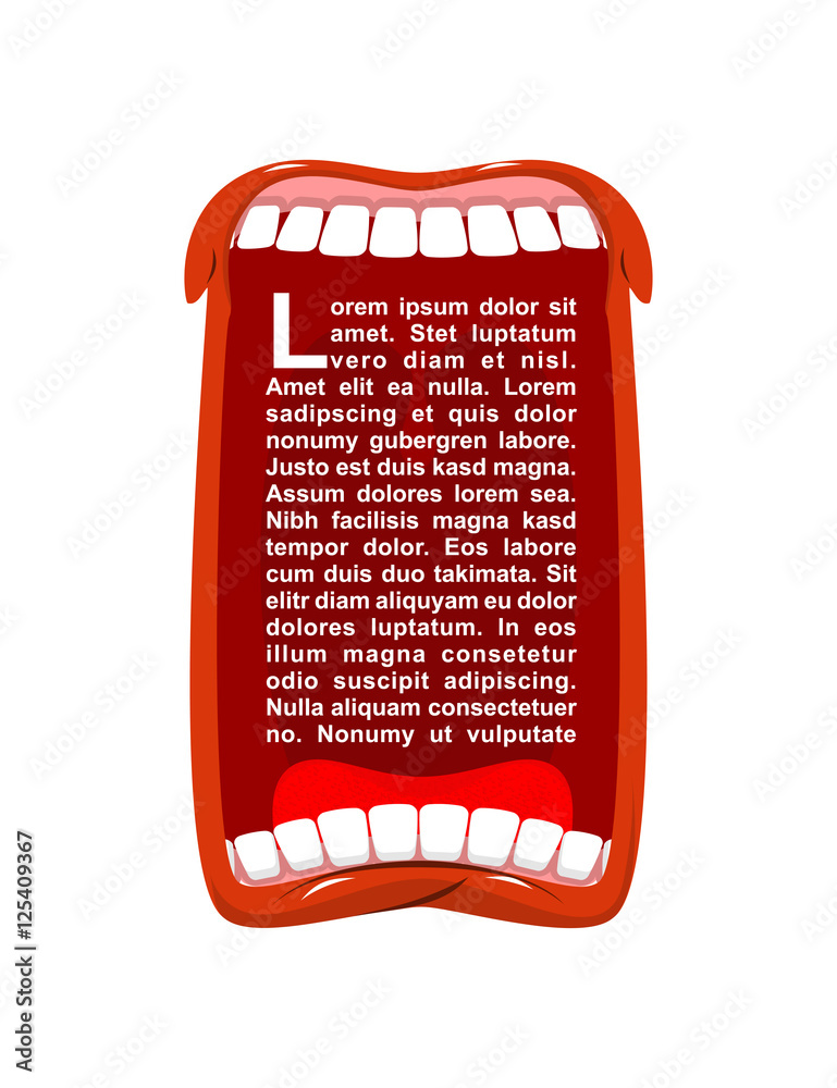 Open mouth and text. Poster for dental clinic. Teeth and tongue. Stock ...