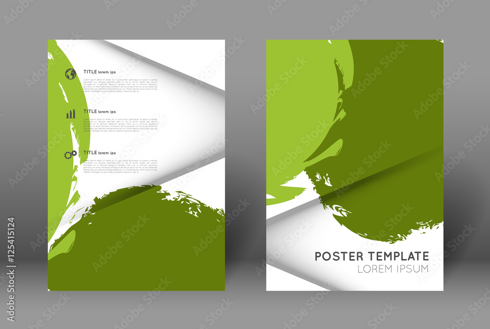 simple poster design template, green paint strokes, splatters and ...