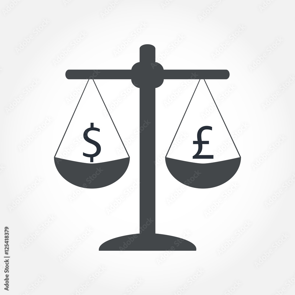 Finance icon. Money currency on scales. Cash balance vector ...