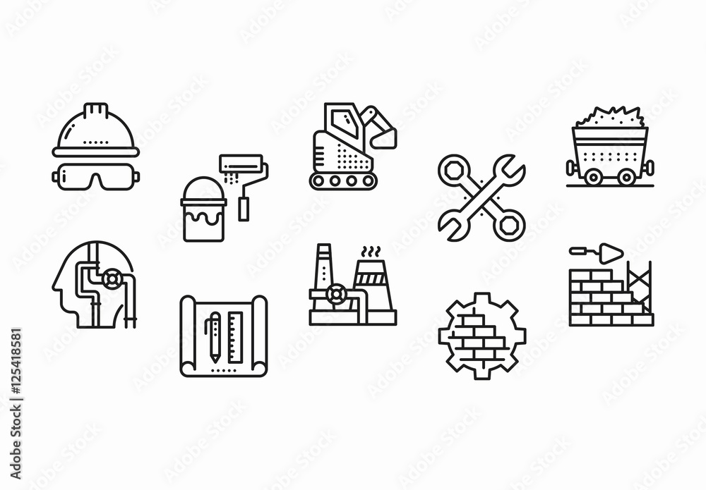 35 Black and White Construction and Industry Icons Stock Template ...