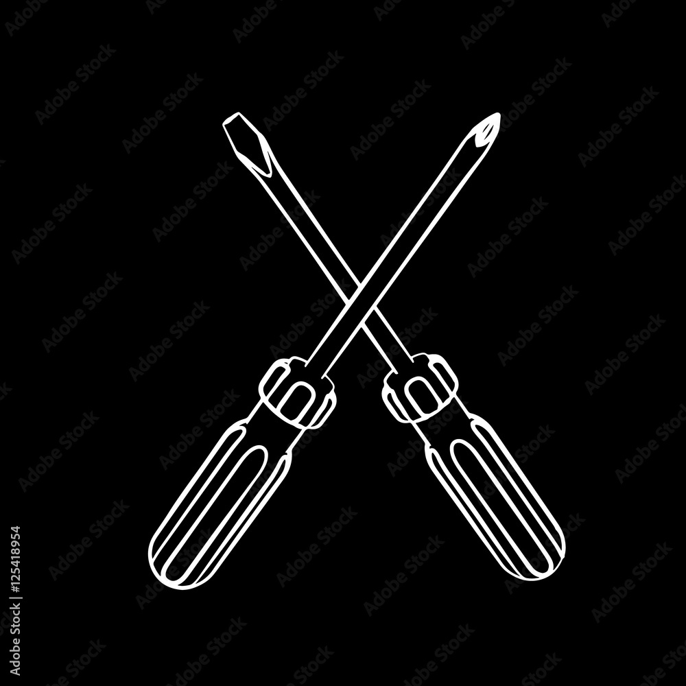 Crossed screwdriver. Isolated on black background. Vector outlin Stock ...