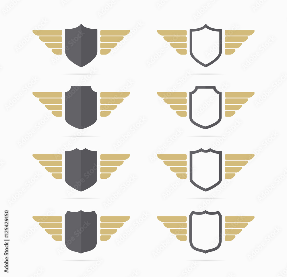Vector heraldic shield and wings symbol combination. Unique security ...