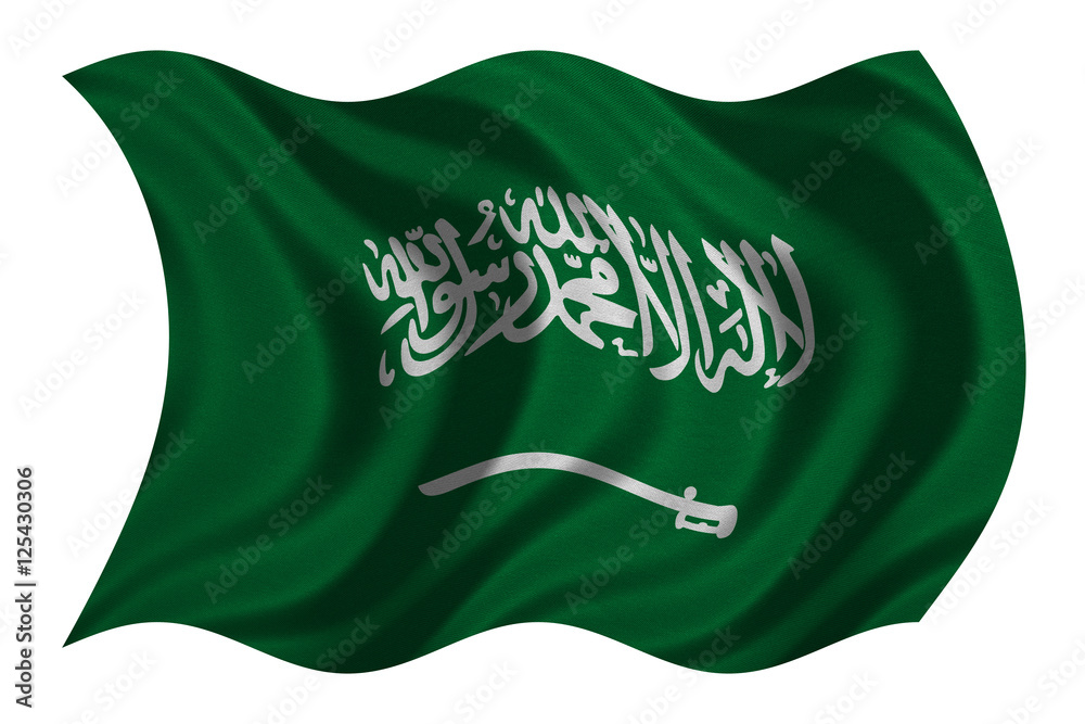 Saudi Arabia flag wavy on white, fabric texture Stock Illustration ...