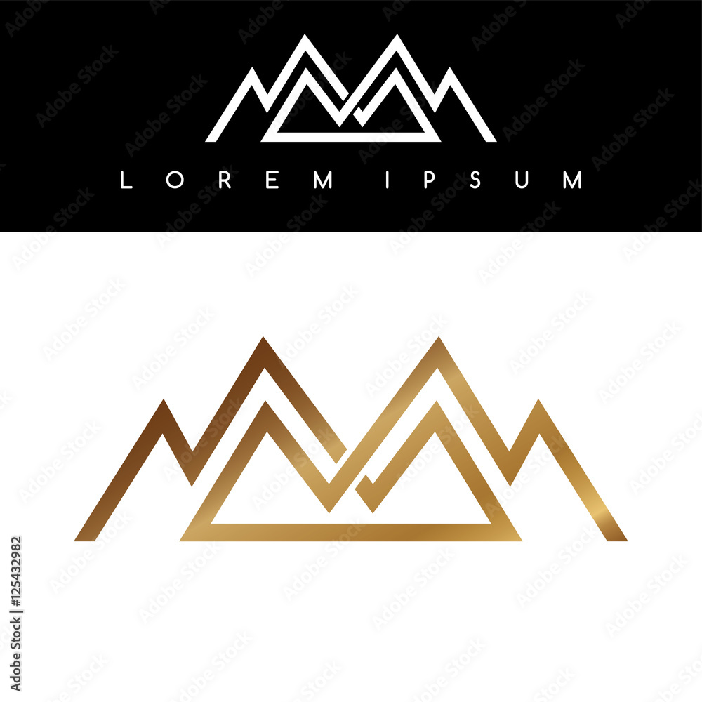 Overlapped Line Mountains Symbol Golden Monochromatic Sign Logotypes 