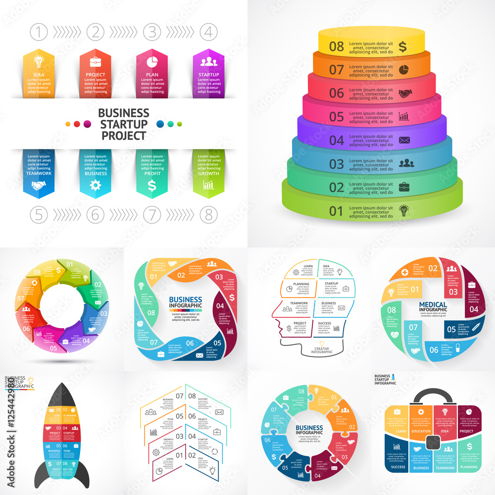 Vector circle infographic set. Business diagrams, arrows graphs, linear ...