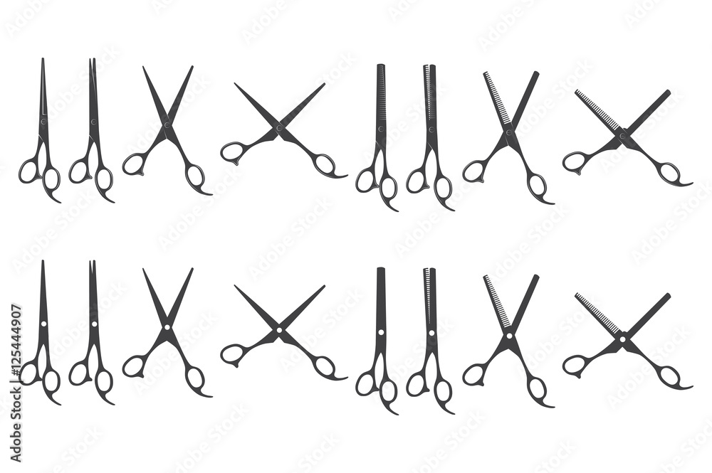 Professional Barber Scissors Vintage Set Vector Isolated on a White ...