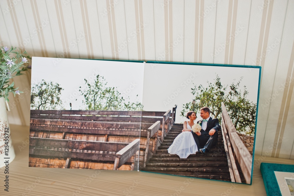 open page at wedding photobook and album Stock Photo | Adobe Stock