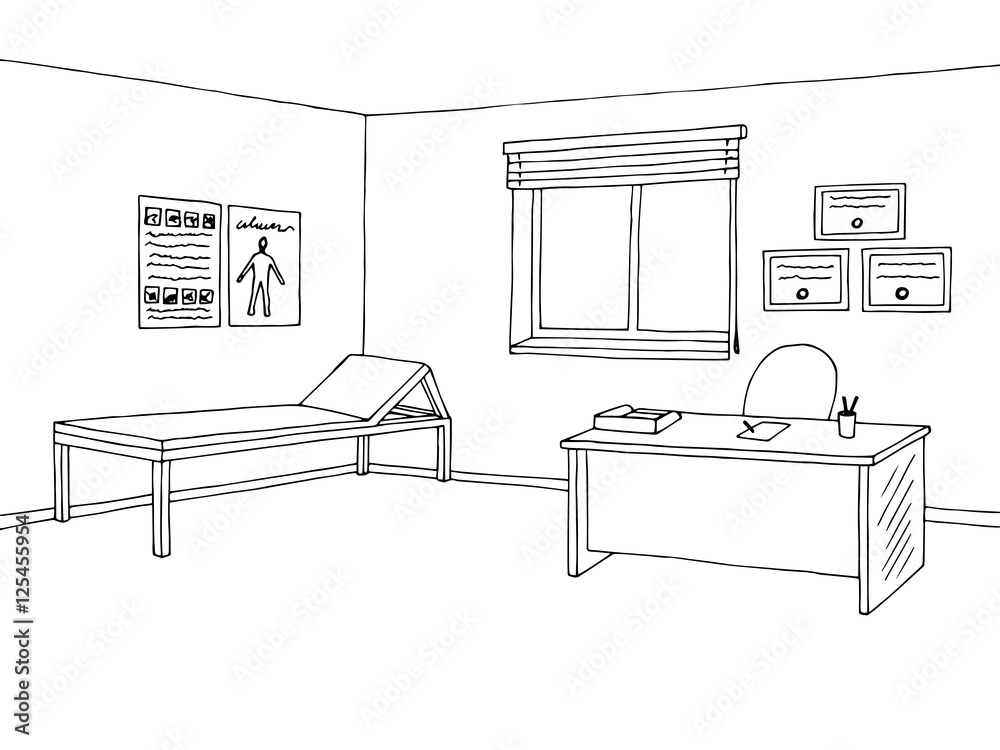 Doctor office graphic art black white sketch illustration vector Stock ...
