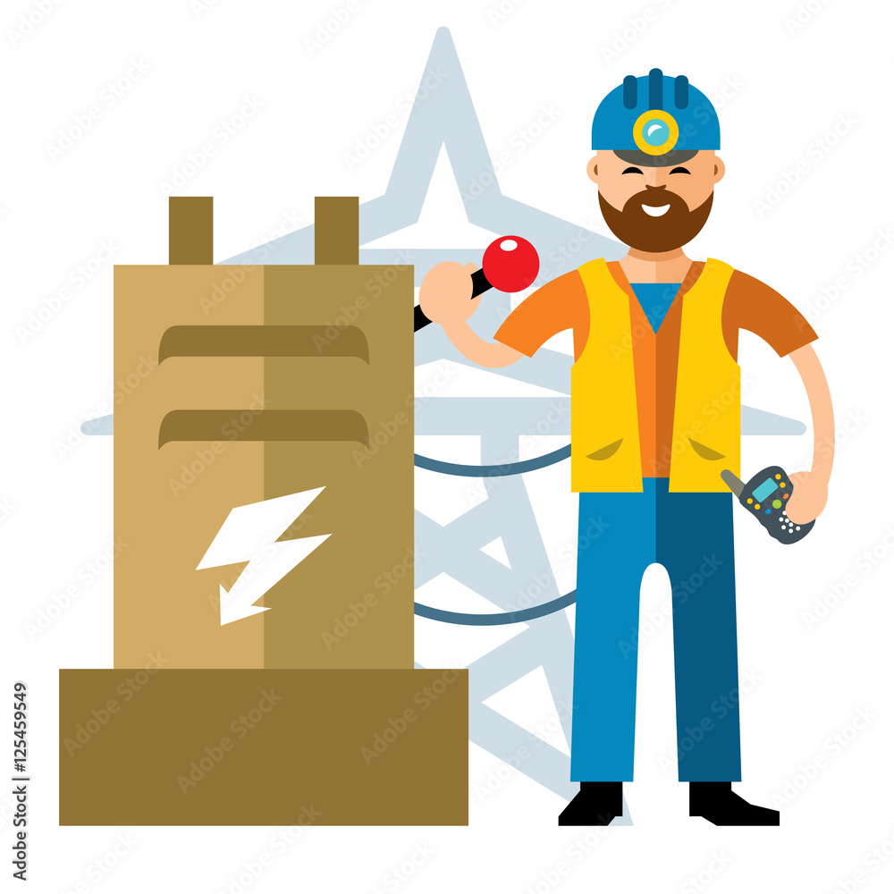 Vector Man Electricity. Flat style colorful Cartoon illustration. Stock ...