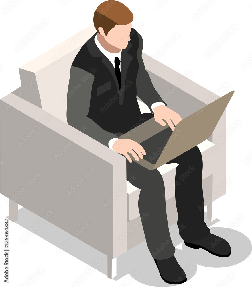 Isometric Businessman Sale Lead Bank Congress man icon set. Male Trader ...