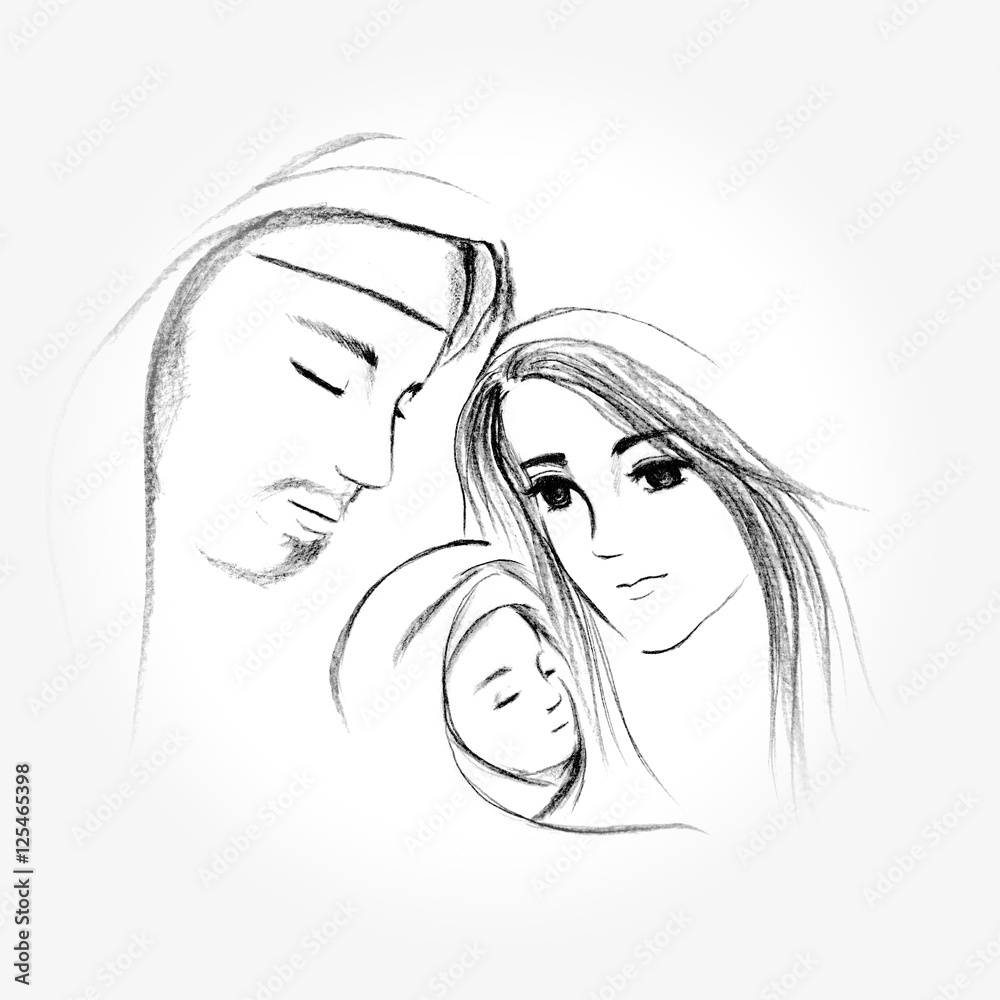 Baby Jesus and Mary Joseph hand drawn illustration | Christmas season ...