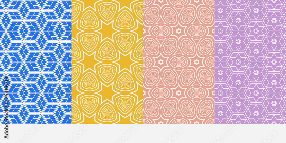 Geometric patterns of the shape cube, star, circle. Set of seamless ...