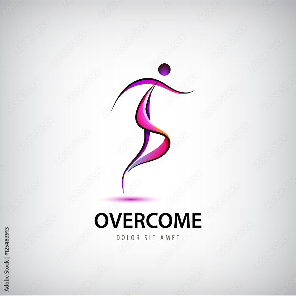 Vector abstract overcome logo. Man running, moving toward. Stock Vector ...