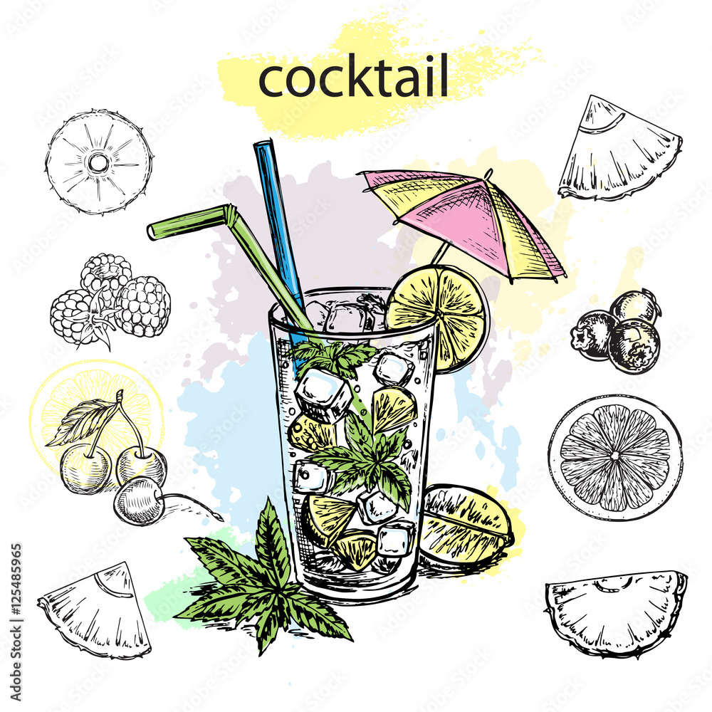 cocktail hand drawn sketch illustration Stock Vector | Adobe Stock