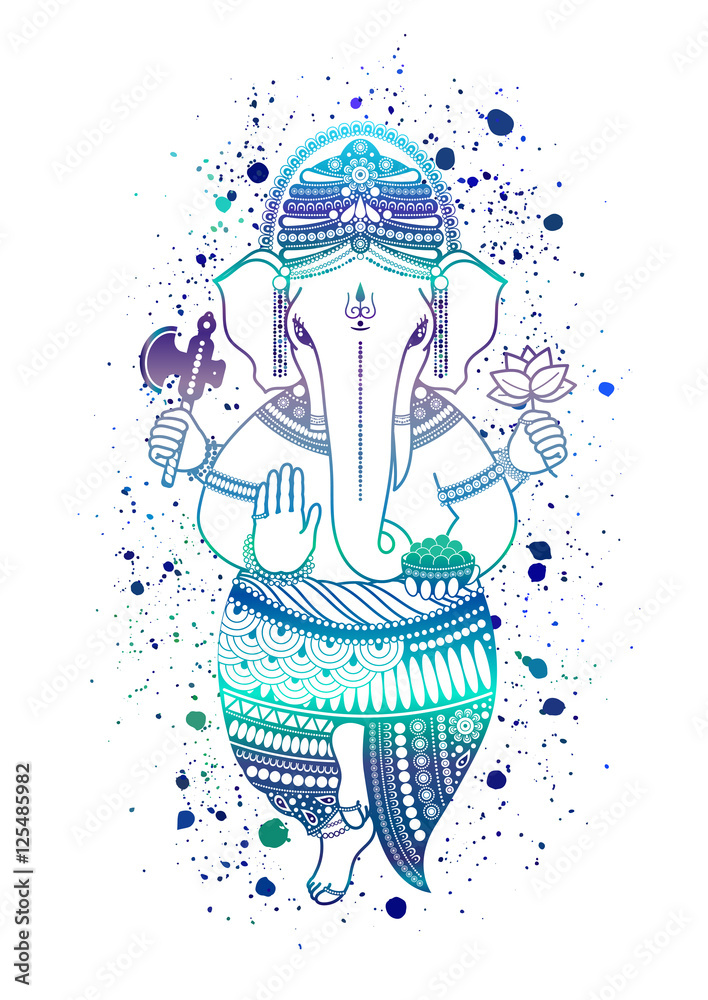 Ganesha, or Ganapati, Indian deity in the Hindu, in blue color isolated ...