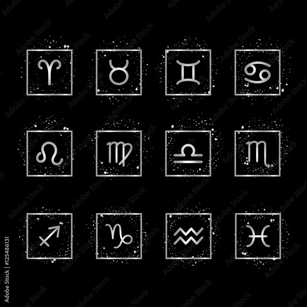 Silver zodiac signs icons, decorative elements for design in vector ...