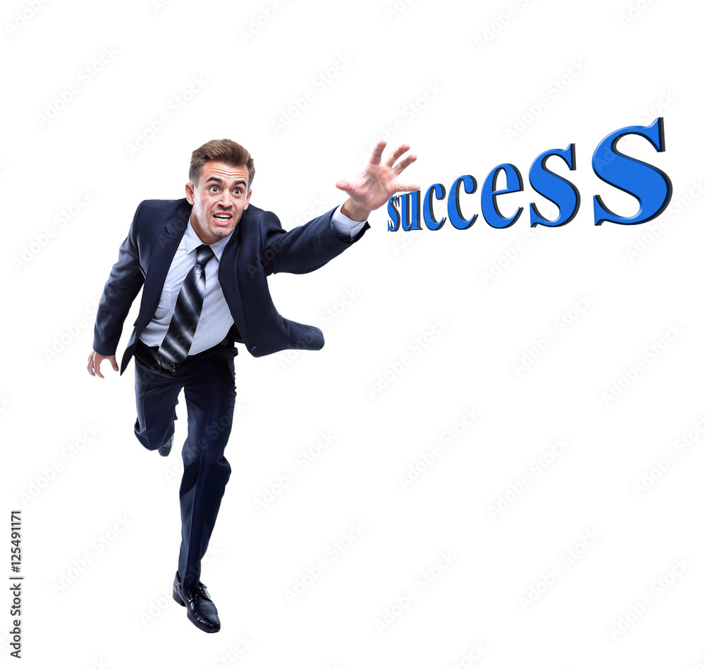 Happy running businessman. Isolated on white background. Stock Photo ...