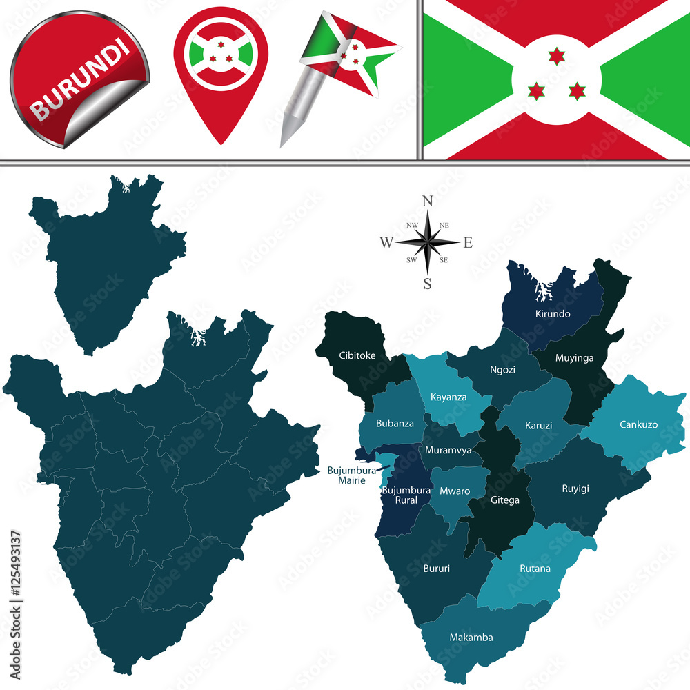 Map of Burundi with Named Provinces Stock Vector | Adobe Stock