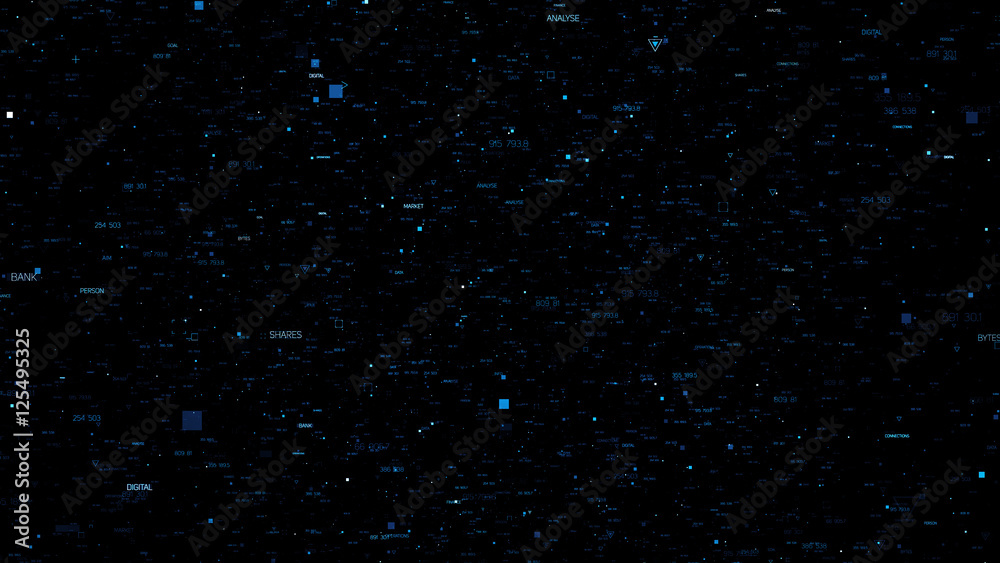 3d abstract background with random particles. Randomly generated text ...