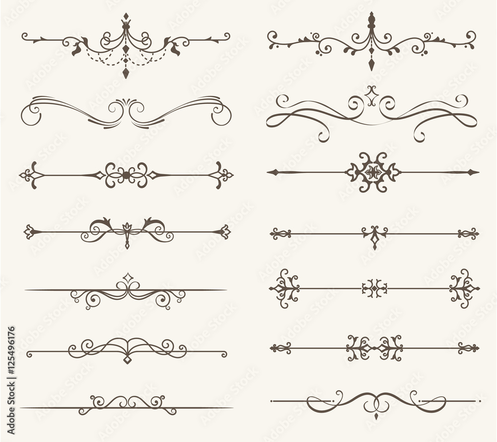 Vector set of decorative elements, border and page rules frame Stock ...