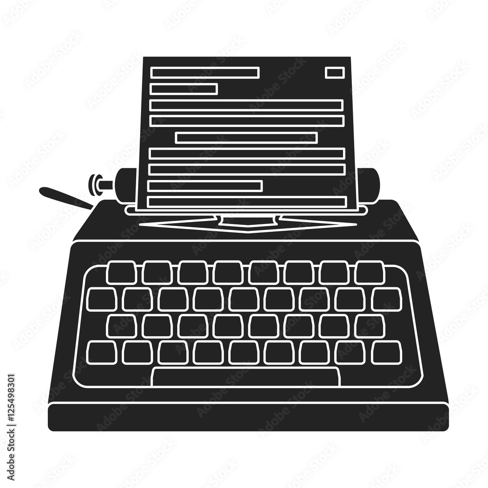 Typewriter icon in black style isolated on white background. Films and ...
