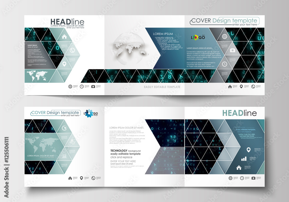 Set of business templates for tri-fold brochures. Square design ...