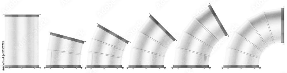 Set of components of air duct is isolated. 3d rendering Stock ...