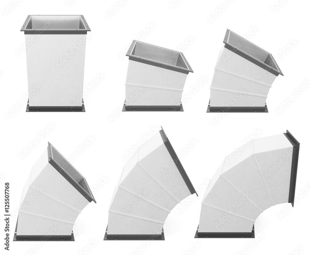 Set of rectangular components of air duct is isolated. 3d render Stock ...